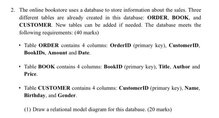Solved 2. The online bookstore uses a database to store | Chegg.com