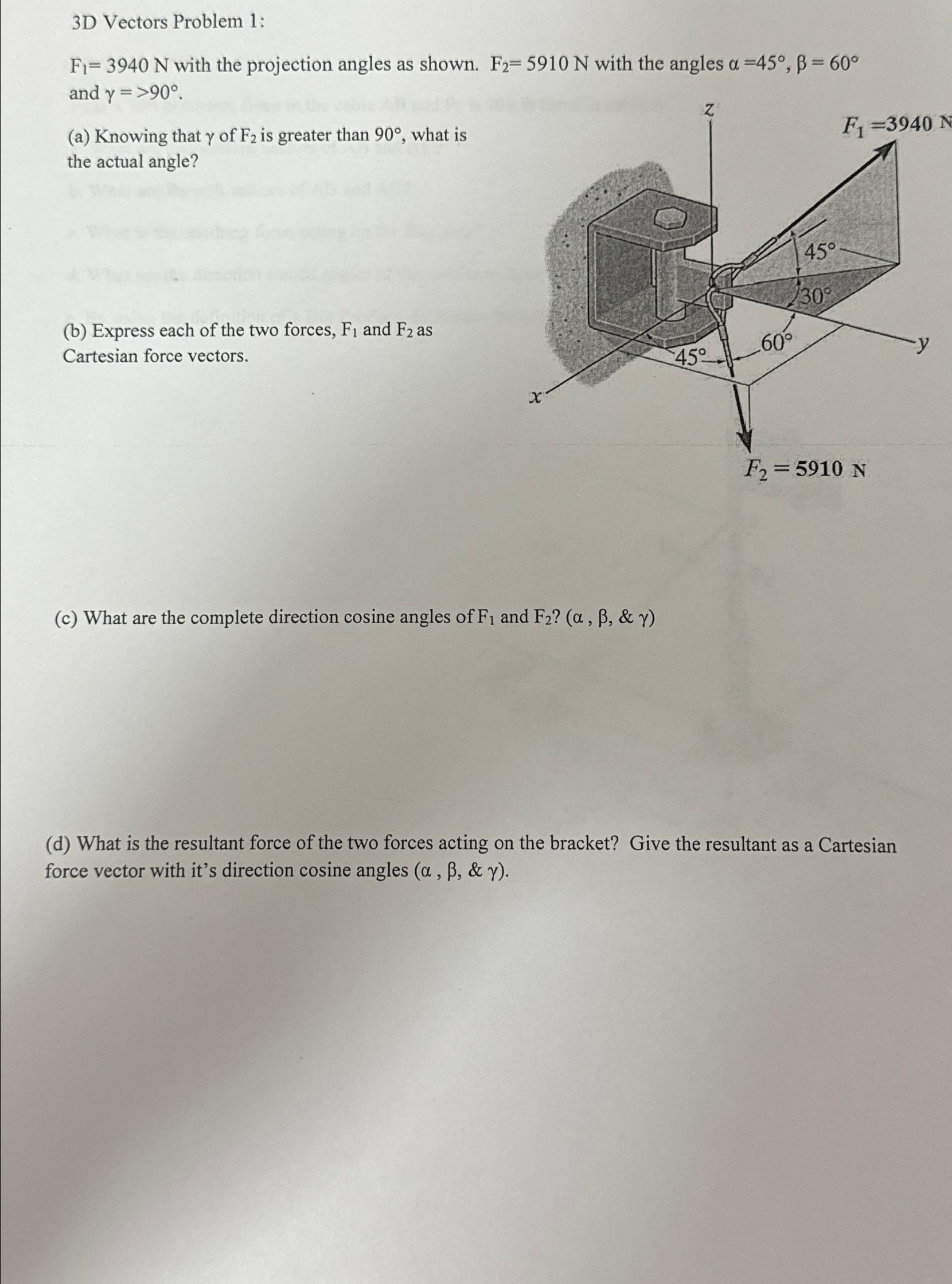 3D Vectors Problem 1:F1=3940N ﻿with the projection | Chegg.com