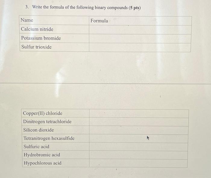 Solved 3. Write the formula of the following binary | Chegg.com