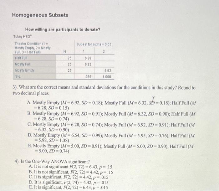 Solved You run a One Way AVOVA on this data set and get the | Chegg.com