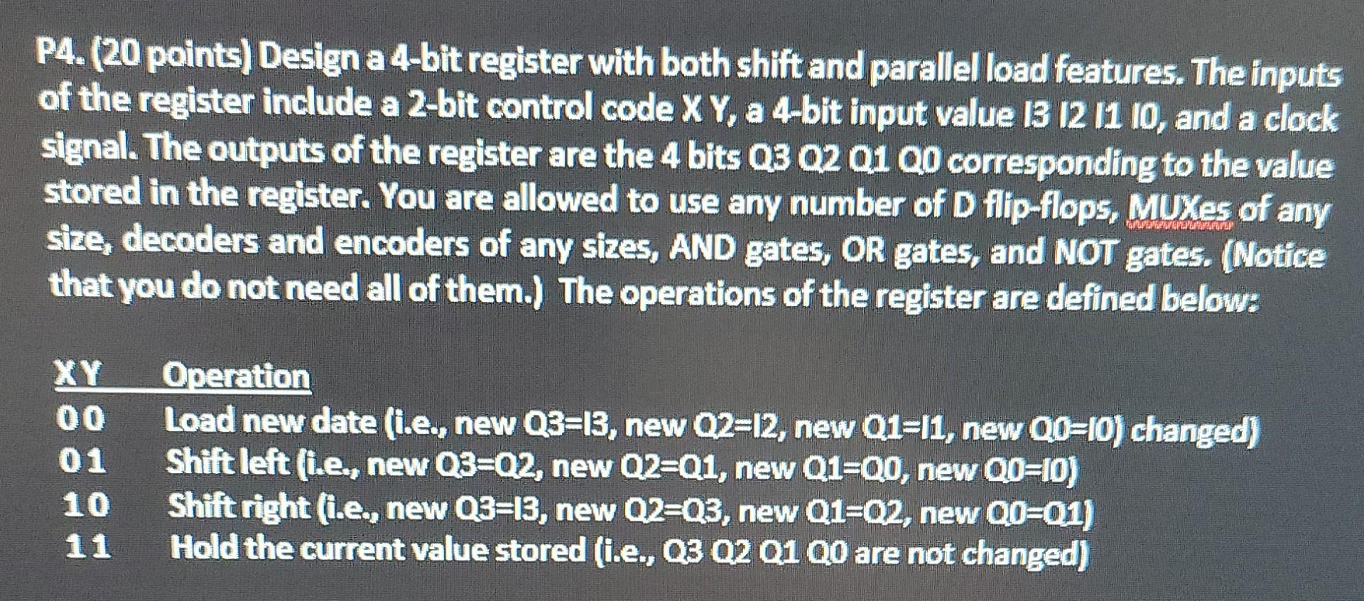 Solved P4. (20 points) Design a 4-bit register with both | Chegg.com