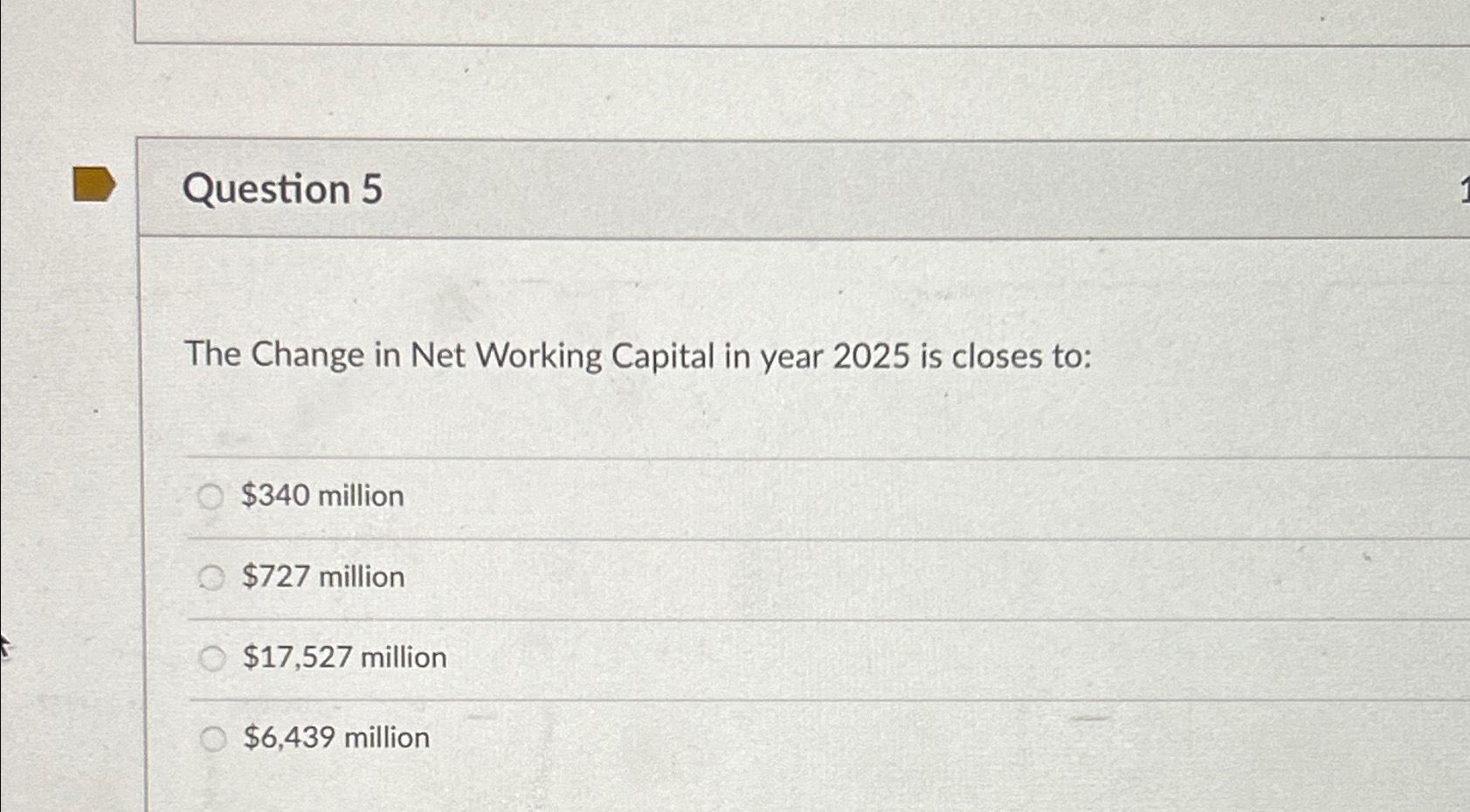 Question 5The Change in Net Working Capital in year | Chegg.com