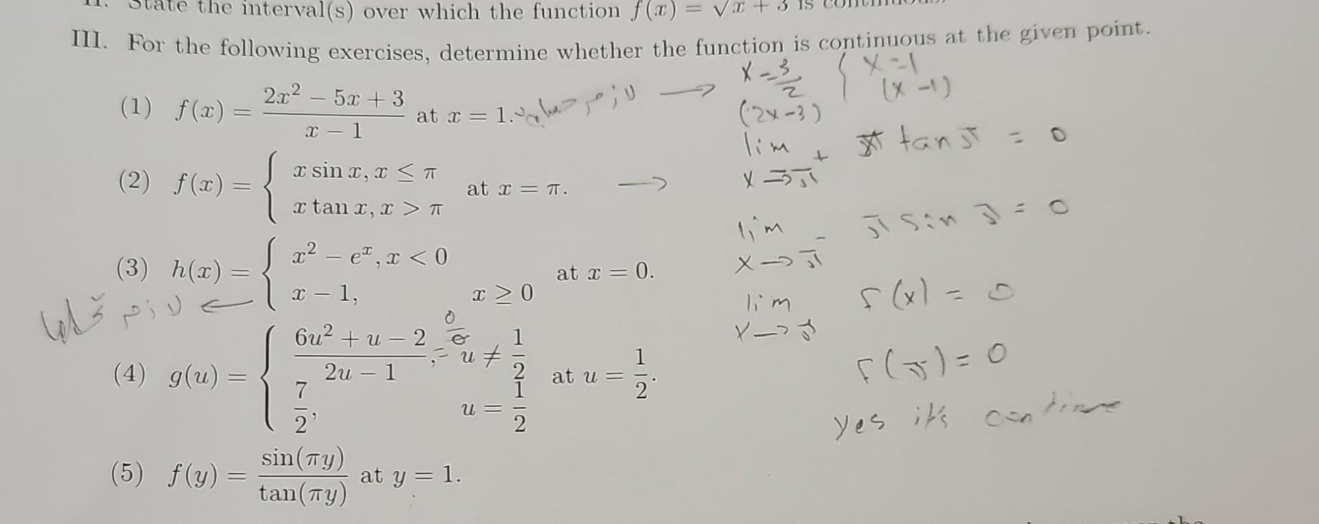 Solved III. For the following exercises, determine whether | Chegg.com