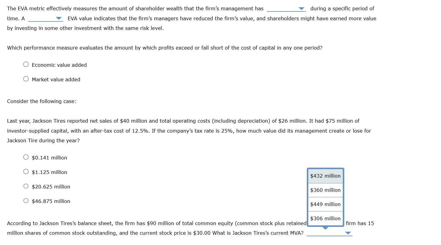 Solved The EVA metric effectively measures the amount of | Chegg.com