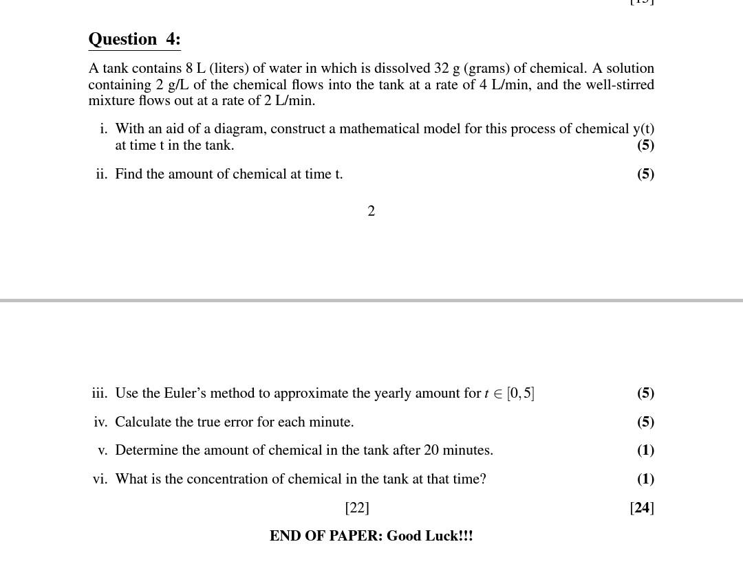 Solved A tank contains 8 L (liters) of water in which is | Chegg.com