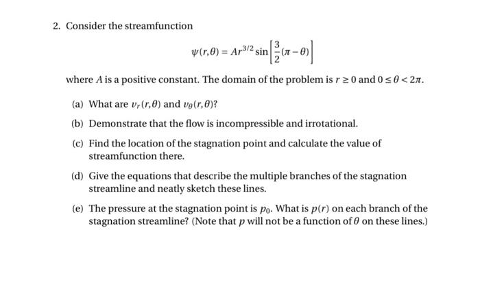 Solved 2. Consider the streamfunction | Chegg.com