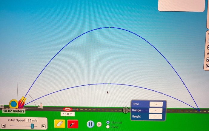 Solved A. Set the launch speed to 25[m/s] and the launch | Chegg.com