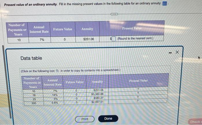Solved Present value of an ordinary annuity. Fill in the | Chegg.com
