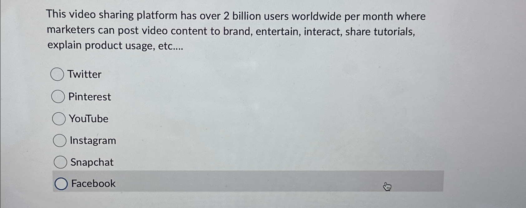 Solved This video sharing platform has over 2 ﻿billion users | Chegg.com