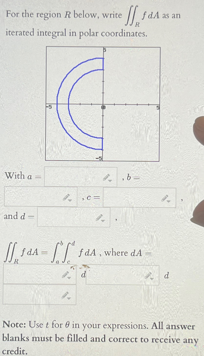 Solved For the region R ﻿below, write ∬RfdA as an iterated | Chegg.com