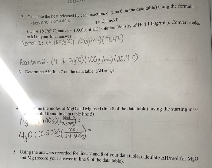 Solved UCH the heat released by each reaction, G. (line 6 on | Chegg.com