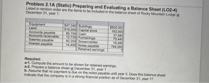 Solved Problem 2.1A (Static) Preparing and Evaluating a | Chegg.com