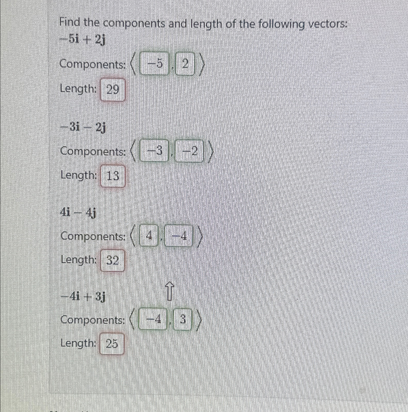 Solved Find the components and length of the following | Chegg.com