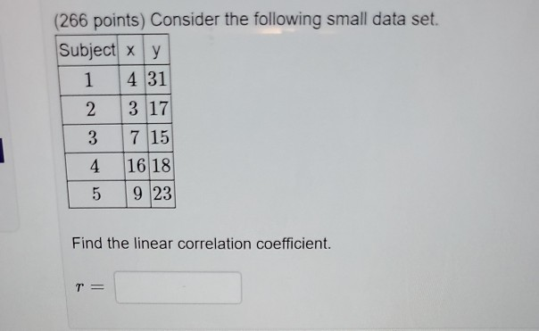 Solved (266 points) Consider the following small data set. | Chegg.com