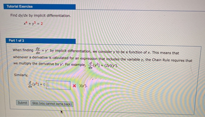Solved Tutorial Exercise Find dy/dx by implicit | Chegg.com