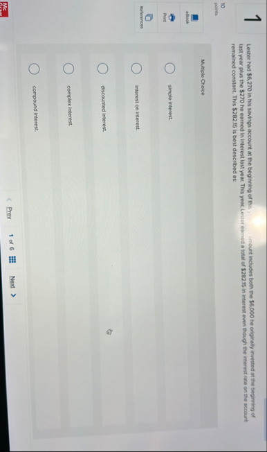 Solved 1Lester had $6,270 ﻿in his savings account at the | Chegg.com