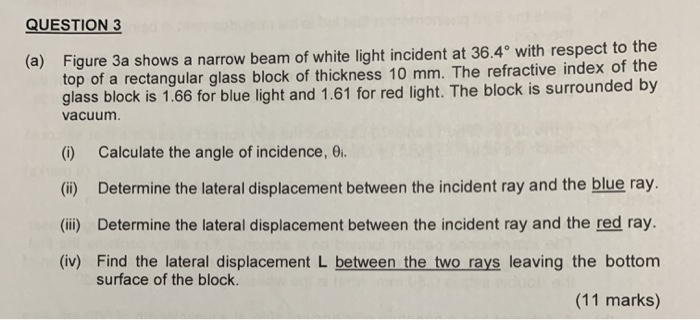 Solved QUESTION 3 (a) Figure 3a shows a narrow beam of white | Chegg.com