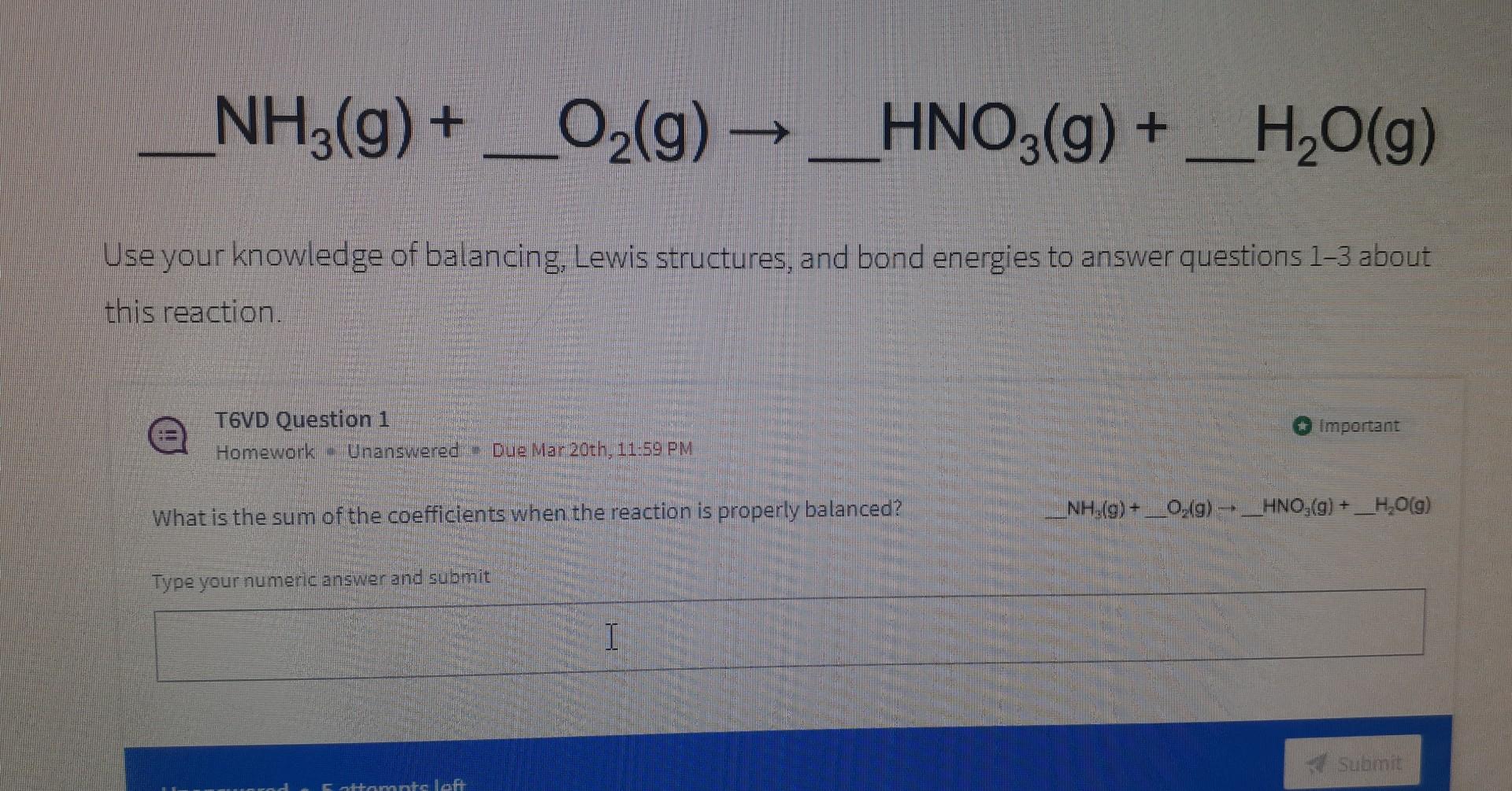 Solved −NH3( g)+…O2( g)→−HNO3( g)+H2O(g) Use your knowledge | Chegg.com