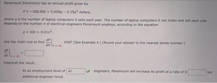 Solved Paramount Electronics has an annual profit given by | Chegg.com