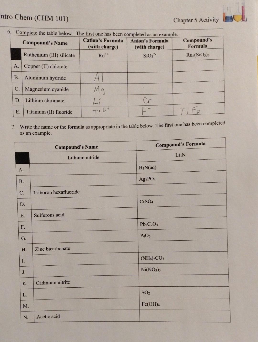 Solved Chem (CHM 101) Chapter 5 Activity Chapter 5 Activity | Chegg.com