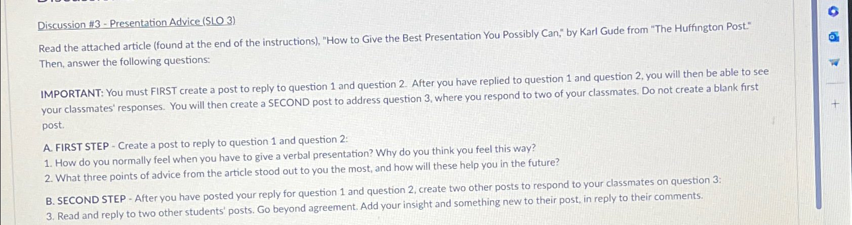 Solved Discussion #3 - ﻿Presentation Advice (SLO 3)Read the | Chegg.com