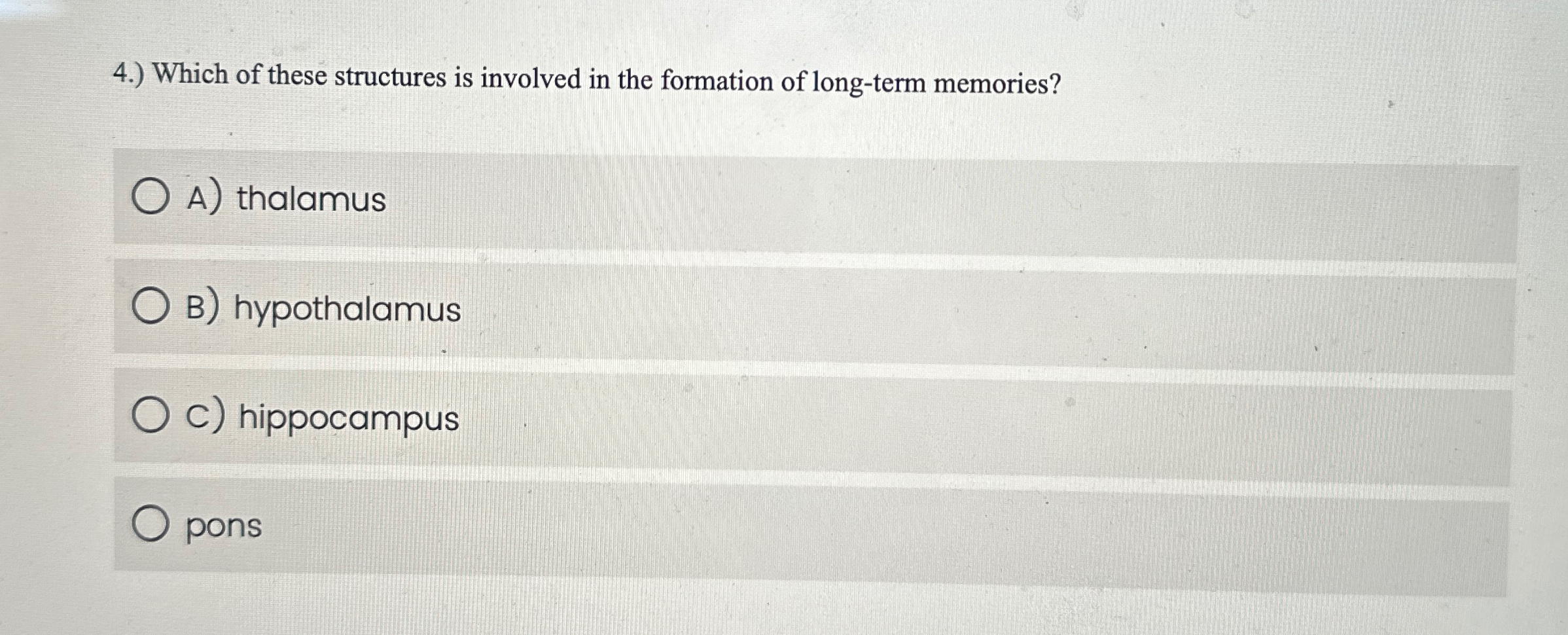 Solved 4.) ﻿Which of these structures is involved in the | Chegg.com