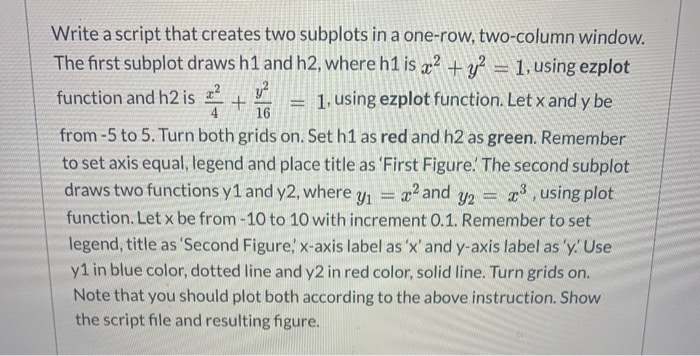Solved Write A Script That Creates Two Subplots In A 6715
