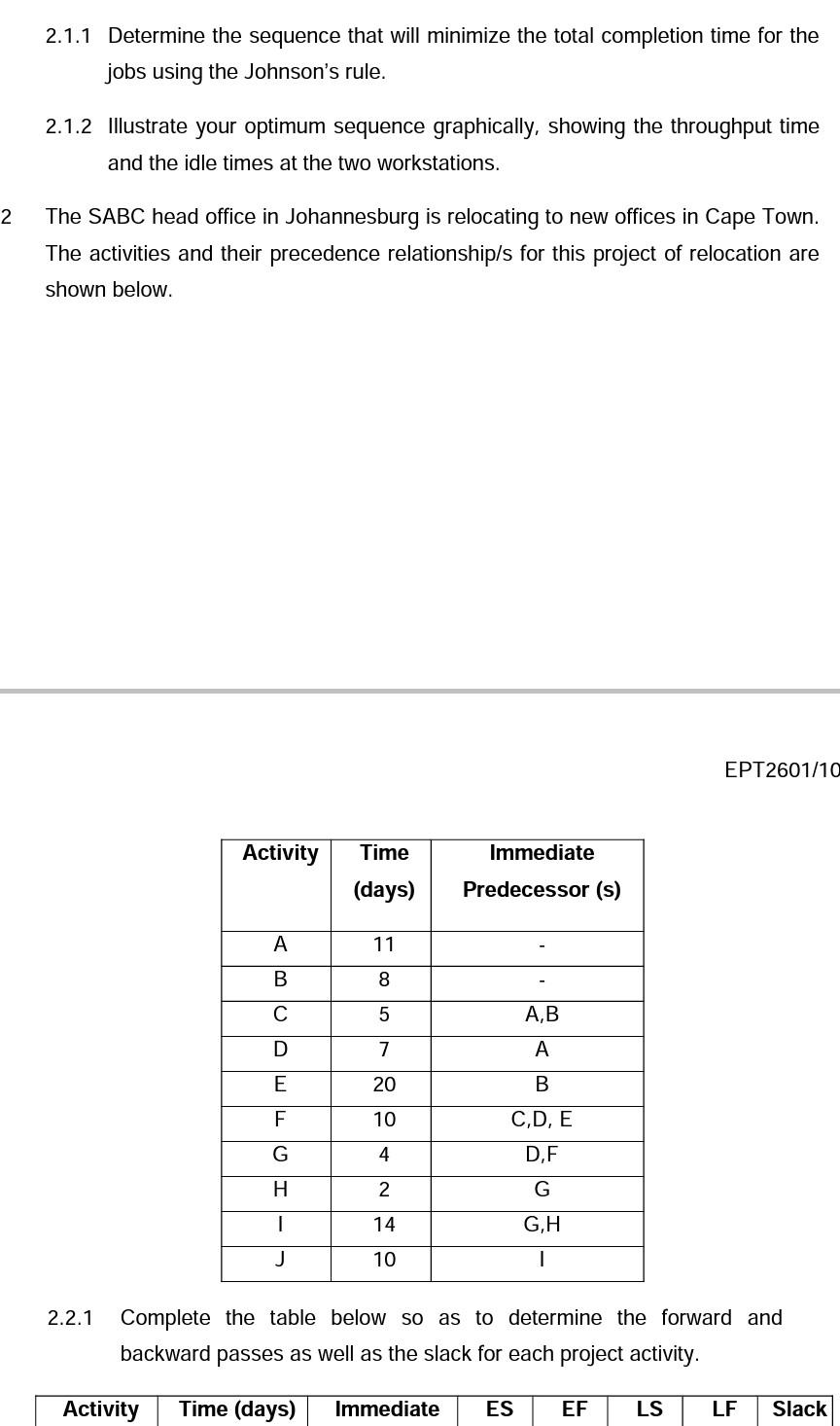 Solved 2.1 The following ten (10) jobs are to be processed | Chegg.com