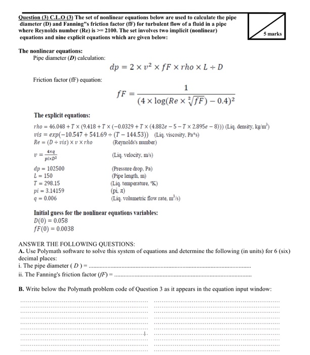 Question (3) C.L.O (3) The set of nonlinear equations | Chegg.com