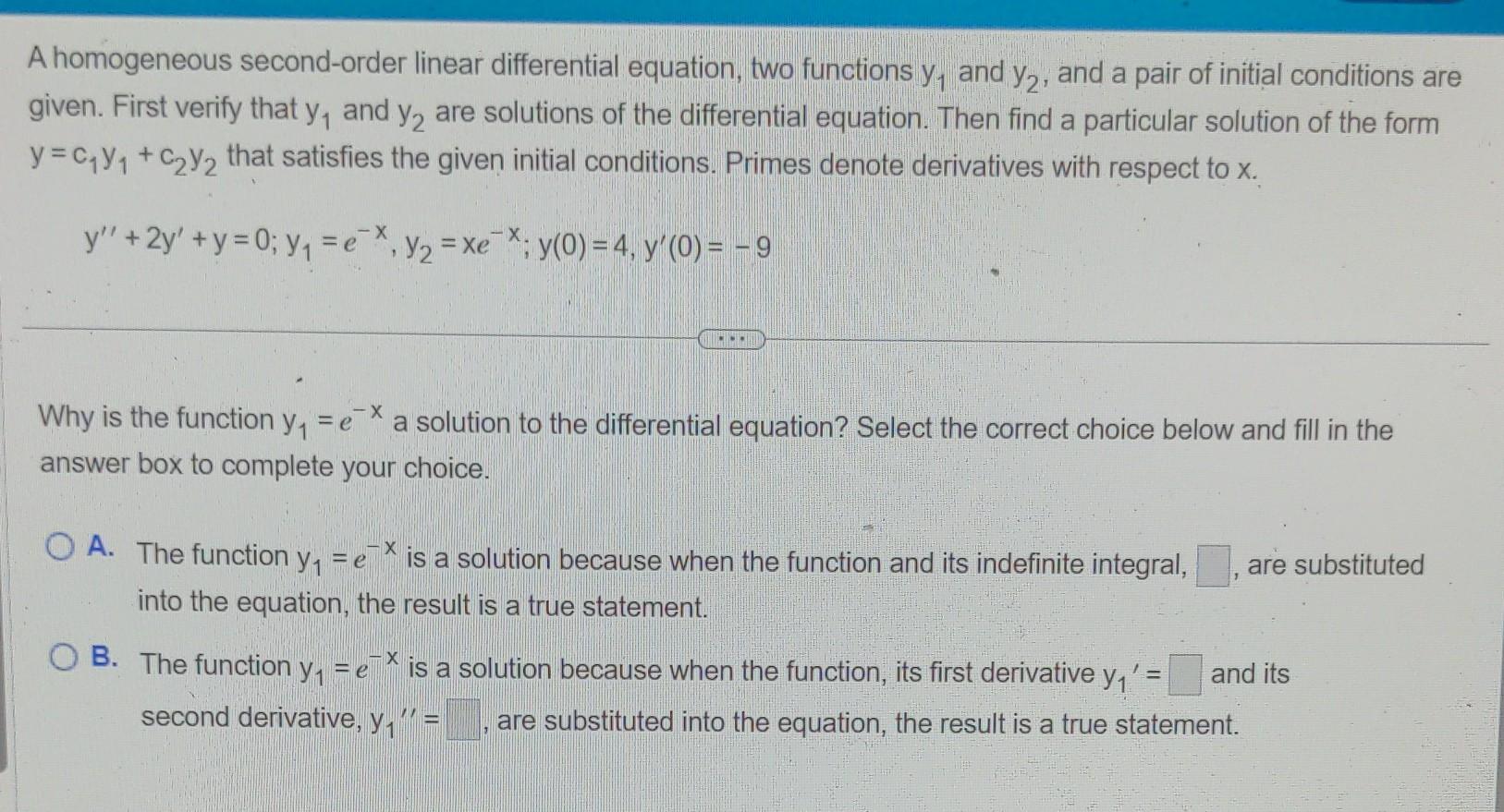 Solved A homogeneous second-order linear differential | Chegg.com