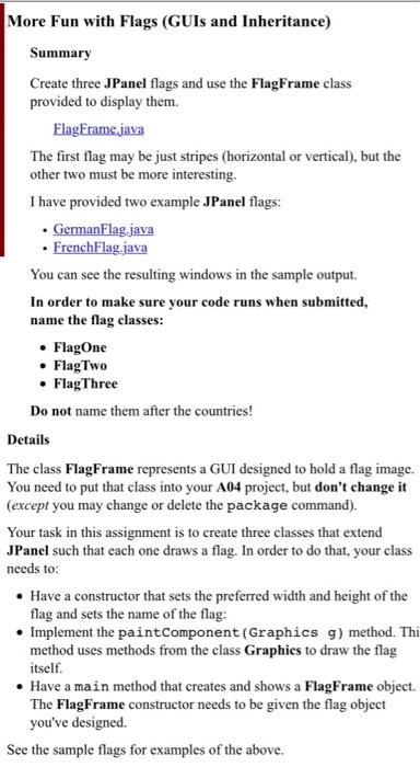 More Fun with Flags (GUIs and Inheritance) Summary | Chegg.com