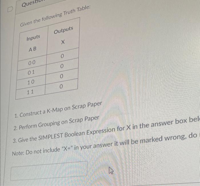Fnllowing Truth Table 1 Construct A K Map On Scrap 2309