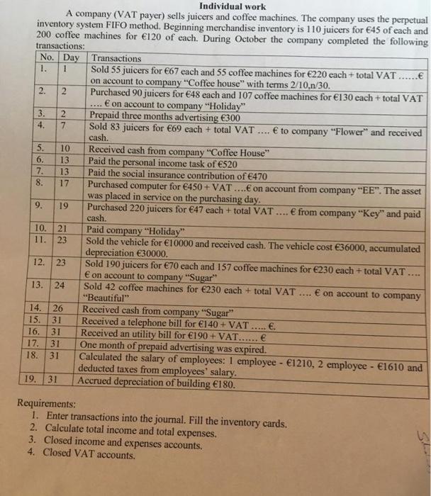 Solved Individual work A company (VAT payer) sells juicers | Chegg.com