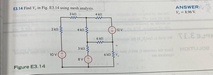 Solved E3.14 Find Vo in Fig. E3.14 using mesh analysis. | Chegg.com