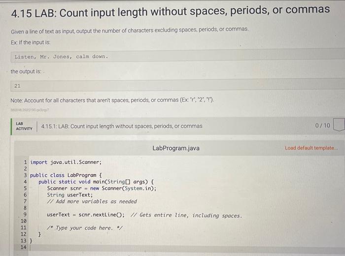 Solved 4 15 Lab Count Input Length Without Spaces Periods