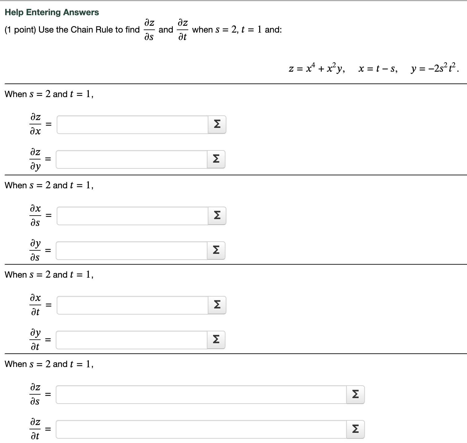 Solved Help Entering Answers(1 ﻿point) ﻿Use the Chain Rule | Chegg.com