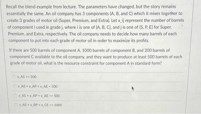 Solved Recall the blend example from lecture. The parameters | Chegg.com