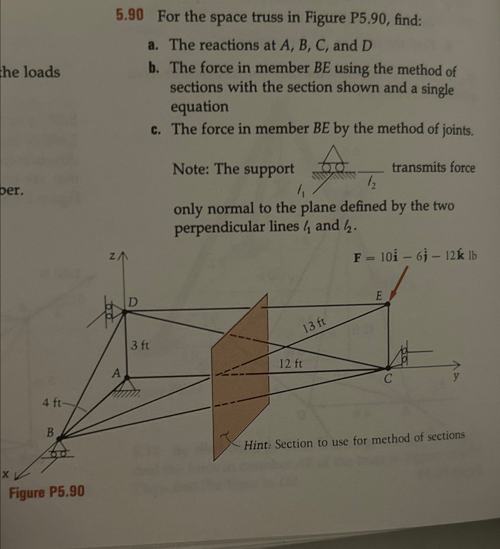5.90 ﻿For the space truss in Figure P5.90, ﻿find:a. | Chegg.com