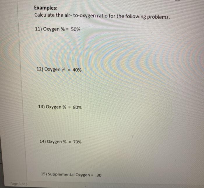 Solved Examples: Calculate the air-to-oxygen ratio for the | Chegg.com