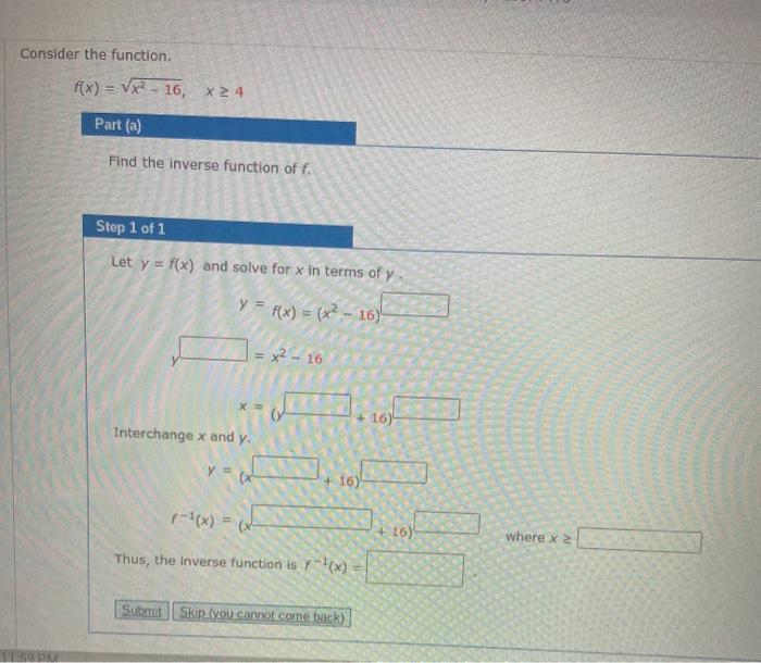 Solved Consider the function. f(x) = x2 - 16, x 4 Part (a) | Chegg.com
