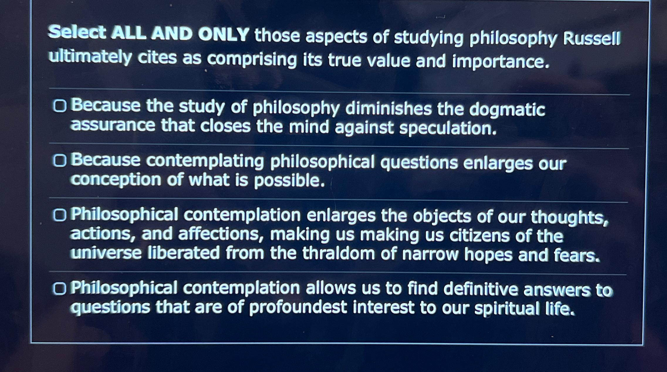 Solved Select ALL AND ONLY those aspects of studying | Chegg.com