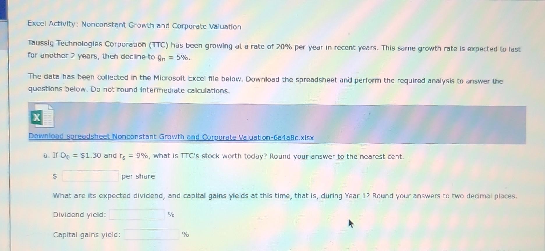 Solved b. Now assume that TTC's period of supernormal growth | Chegg.com