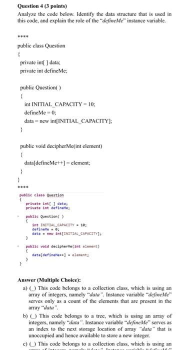 Solved Question 4 ( 3 points) Analyze the code below. | Chegg.com