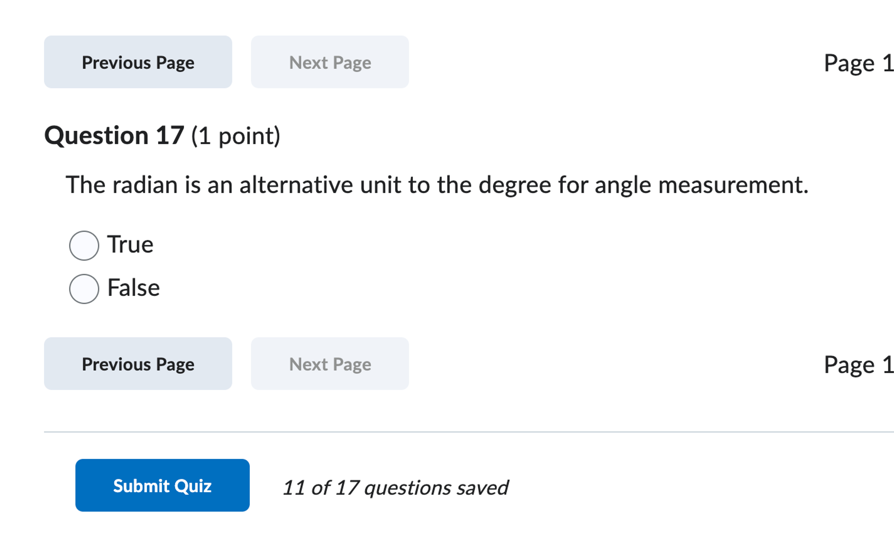 Solved Question 17 (1 ﻿point)The radian is an alternative | Chegg.com