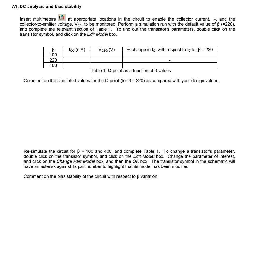 Solved igure 1 - A common emitter amplifier circuit. | Chegg.com