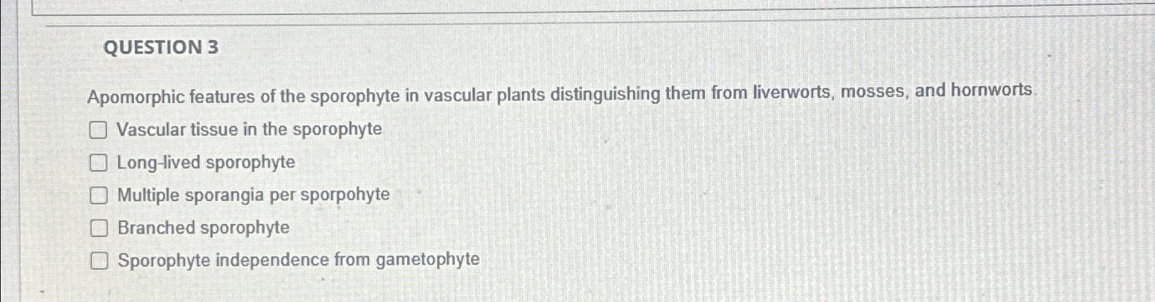 Solved QUESTION 3Apomorphic features of the sporophyte in | Chegg.com