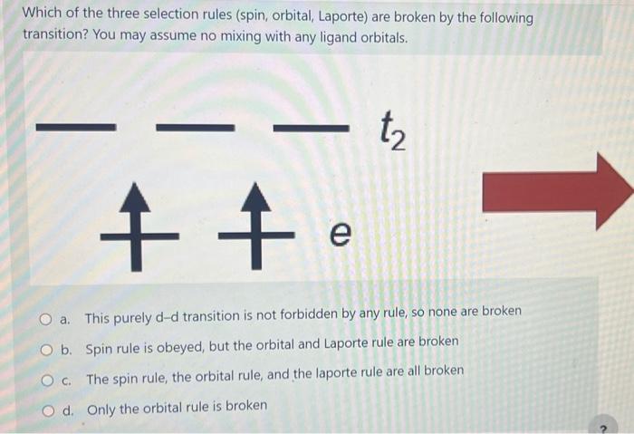 Solved Which of the three selection rules (spin, orbital, | Chegg.com
