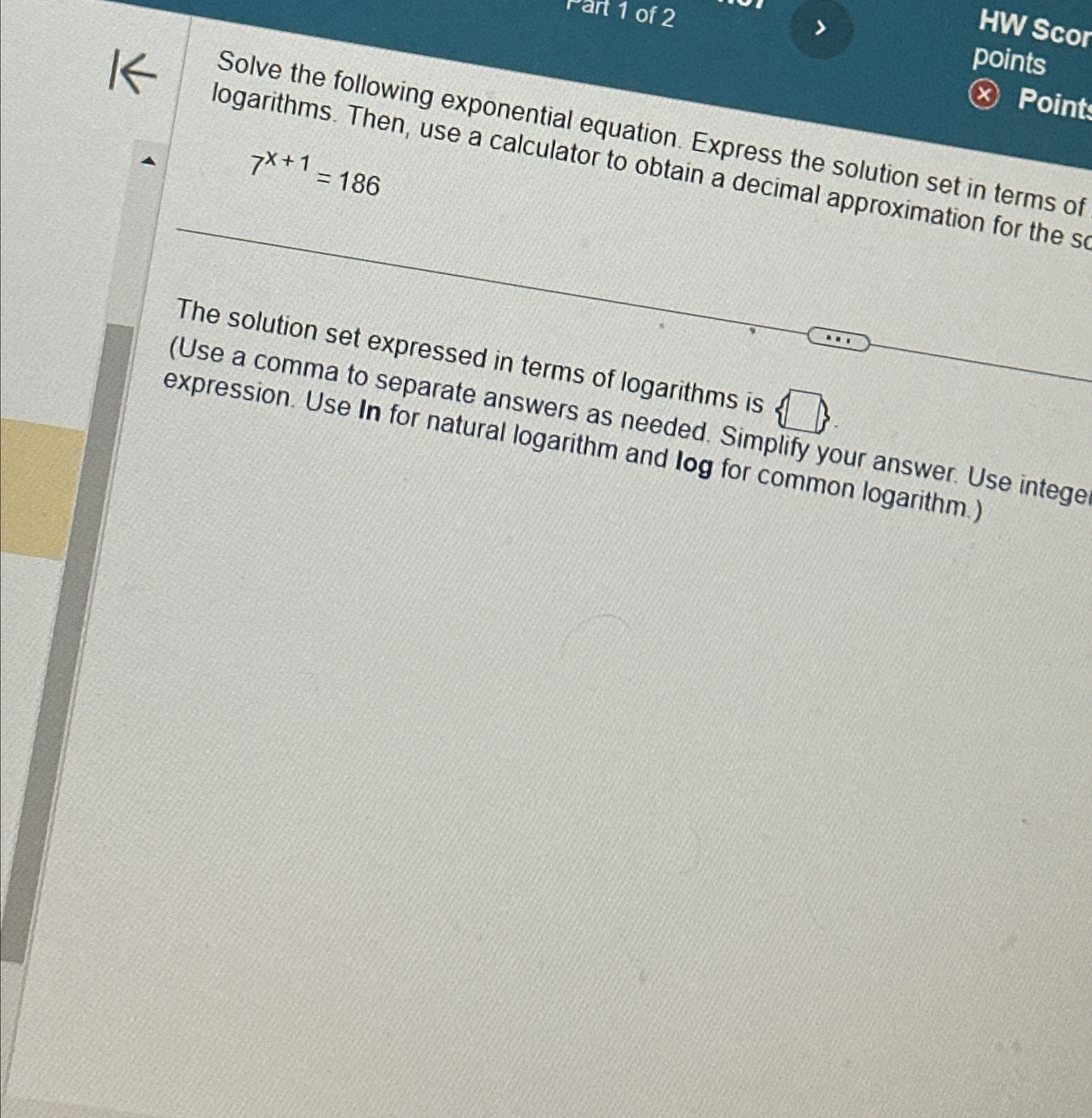 Solved Solve the following exponential equation. Express the | Chegg.com