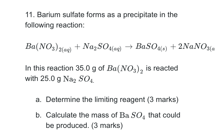 Solved Barium sulfate forms as a precipitate in the | Chegg.com