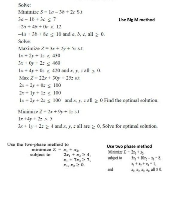 Solved First two lpp problem by simplex, next two by Big-M | Chegg.com